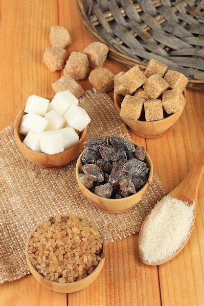 Premium Photo Different Types Of Sugar On Table Closeup
