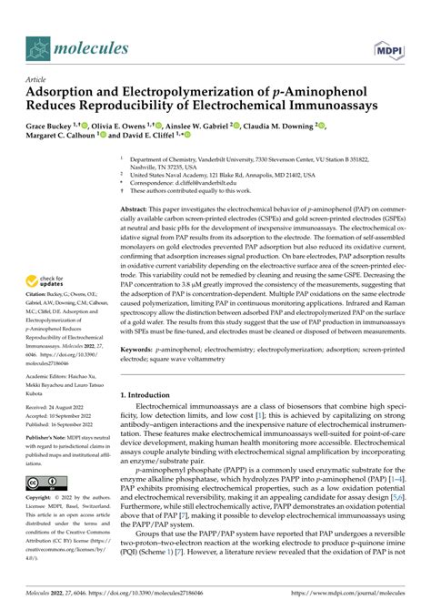 Pdf Adsorption And Electropolymerization Of P Aminophenol Reduces