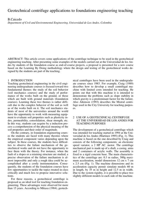 pdf geotechnical centrifuge applications to foundations engineering