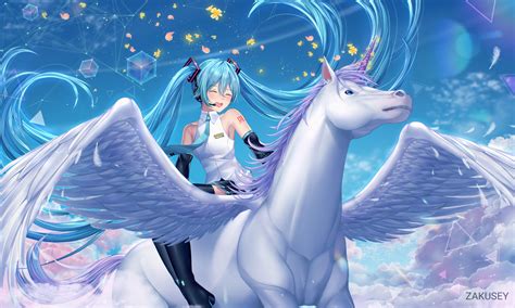 Hatsune Miku Rides On Her Beautiful Winged Unicorn Hatsune Miku Photo