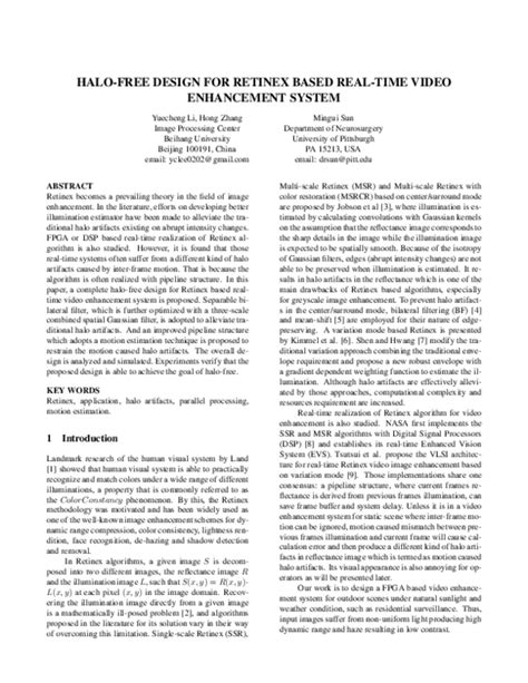 Pdf Halo Free Design For Retinex Based Real Time Video Enhancement System
