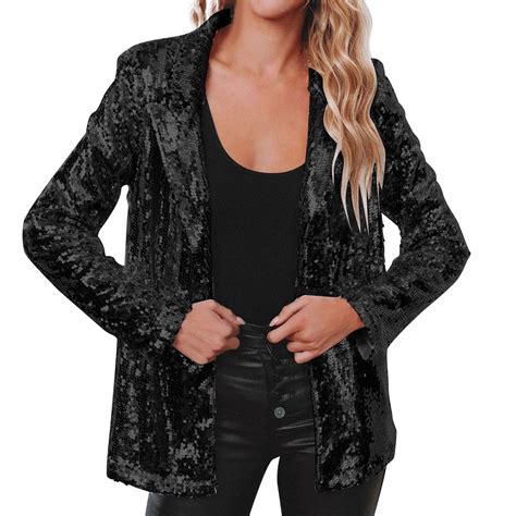 Vbnergoie Women Sequins Blazer Sequin Shimmer Jacket Casual Long Sleeve
