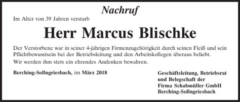 Traueranzeigen Von Marcus Blischke Mittelbayerische Trauer