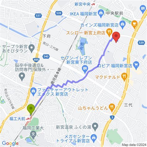 福工大前駅からそぴあしんぐうへのルートマップ MDATA