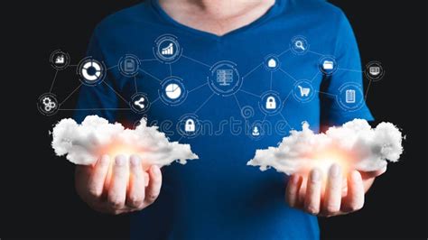 Man Holding Cloud Computing Diagram Show On Hand Data Storagecloud