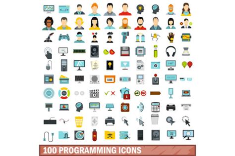 100 Programming Icons Set Flat Style Graphic By Ylivdesign · Creative