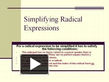 Simplifying Radical Expressions Presentation Free To View