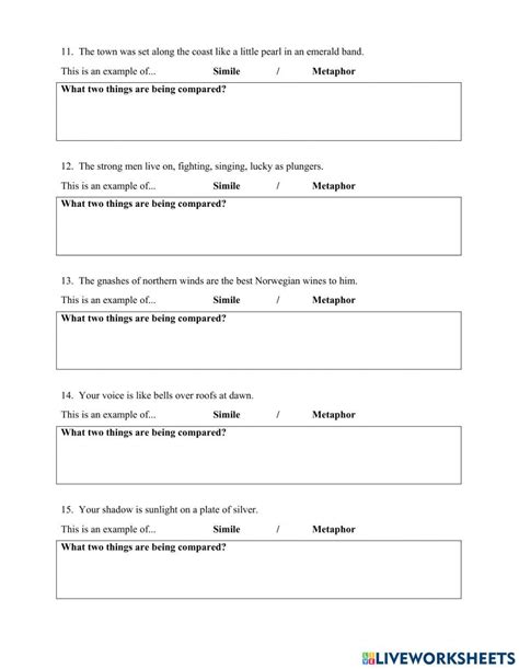 Simile Metaphor Worksheet 2305053 Casy Sylva Live
