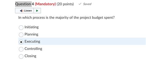 Solved In Which Process Is The Majority Of The Project Chegg