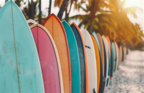 Colorful Surfboards Leaning Against Fence Premium Ai Generated Image