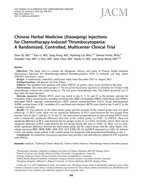 Pdf Chinese Herbal Medicine Xiaoaiping Injections For Chemotherapy Induced