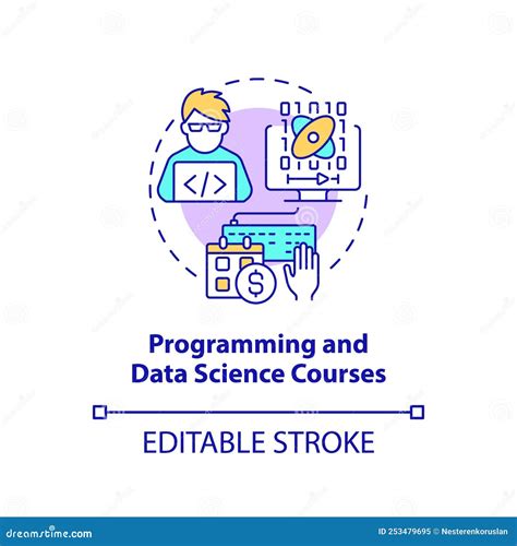 programming and data science courses concept icon stock vector