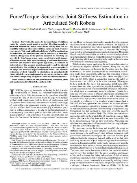 Pdf Forcetorque Sensorless Joint Stiffness Estimation In Articulated Soft Robots
