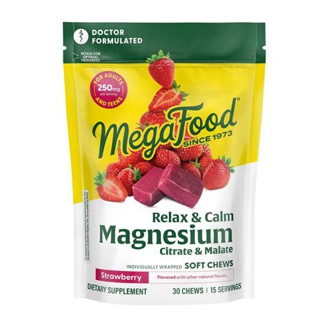 Megafood Magnesium Citrate And Malate Relax Calm Strawberry 30 Soft Chews Vitacost