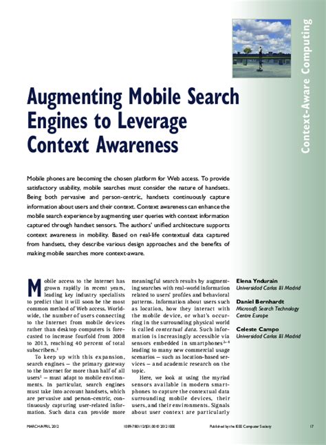 Pdf Augmenting Mobile Search Engines To Leverage Context Awareness Elena Yndurain