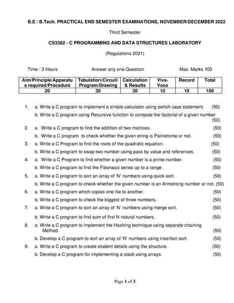 Cs3362 Set2 Lab Questions Page 1 Of 3 B B Practical End Semester