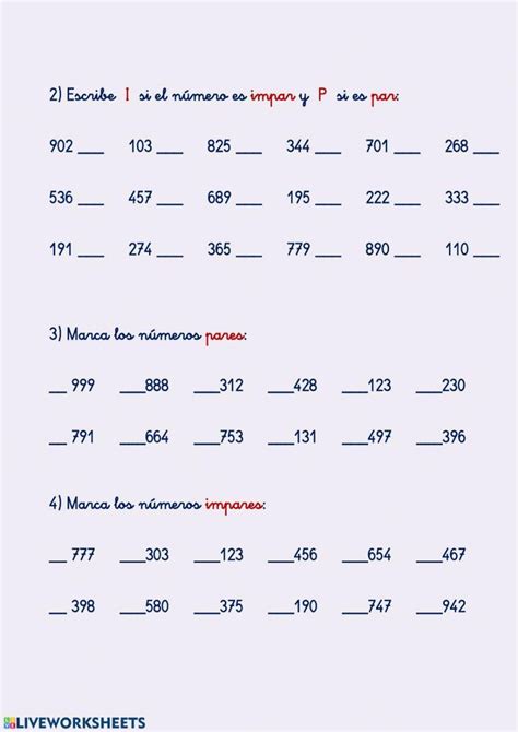 NÚmeros Pares E Impares Interactive Exercise School Subjects Coding