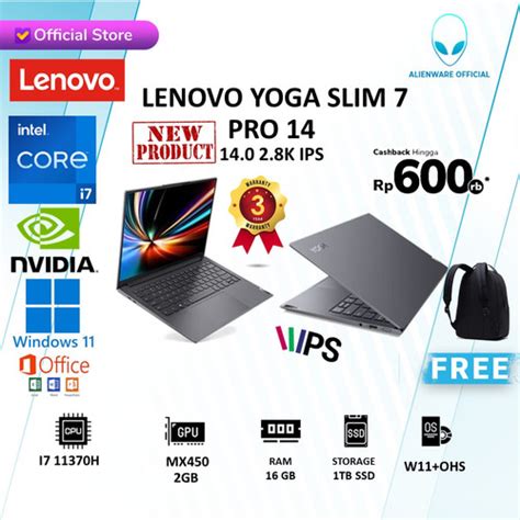 Promo LENOVO YOGA SLIM 7 PRO 14 OLED MX450 2GB I7 11370H 16GB 1TBSSD W11 LAPTOP Cicil 0 3x