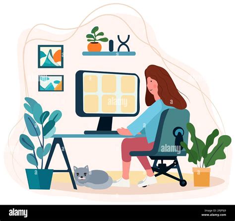 A Woman Efficiently Working In Her Home Office Setting Sitting At Her