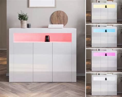 Kommode Schrank 3 Schubladen Sideboard Weiß Hochglanz Highboard Mit Rgb