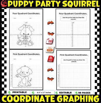 PUPPY PARTY SQUIRRE Coordinate Plane Graphing Mystery Pictures Math Activity