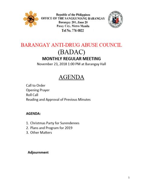 Badac Meeting Agenda Nov 23 Pdf