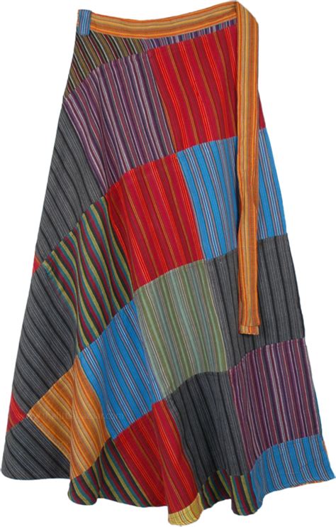 Colorful Striped Wrap Around Skirt 38 Inches Long Clothing Sale On
