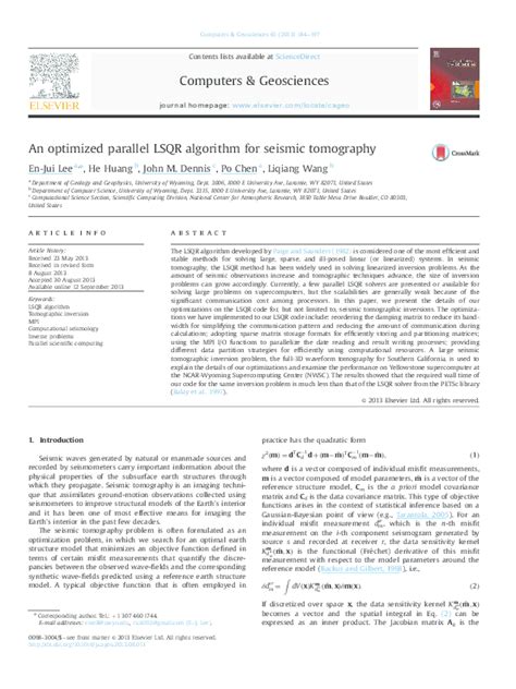 Pdf An Optimized Parallel Lsqr Algorithm For Seismic Tomography