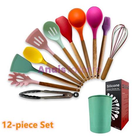 Set 12 Ustensile De Bucatarie Din Silicon Termorezistent Si Maner Din