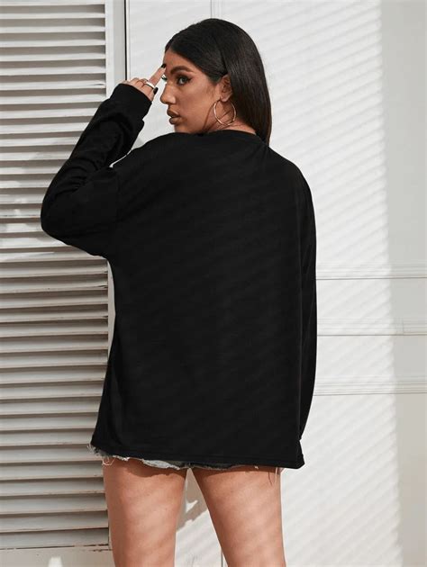 Sxv Plain Black Aesthetic Drop Shoulder Long Sleeves Oversized Baggy