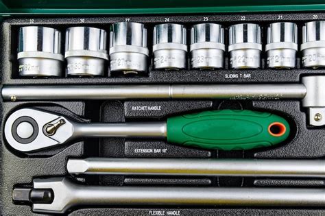 Premium Photo Socket Set With Socket Wrench Toolkit For The Car Maintenance Top View