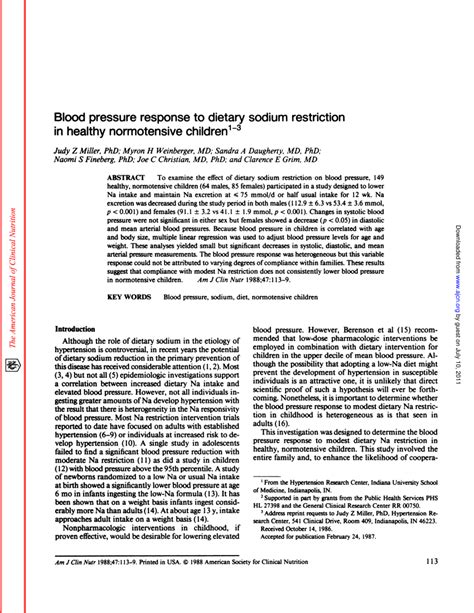 Pdf Blood Pressure Response To Dietary Sodium Restriction In Healthy