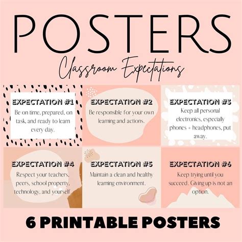 Classroom Expectations Posters Signs Boho Modern Rules Printable Class Decor High School