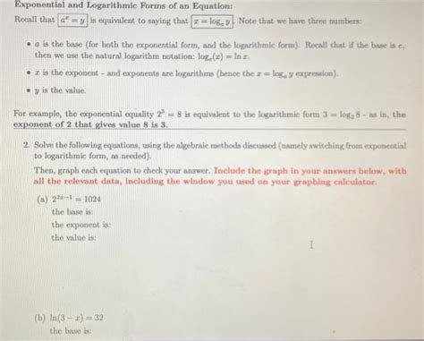 Solved Exponential And Logarithmic Forms Of An Equation