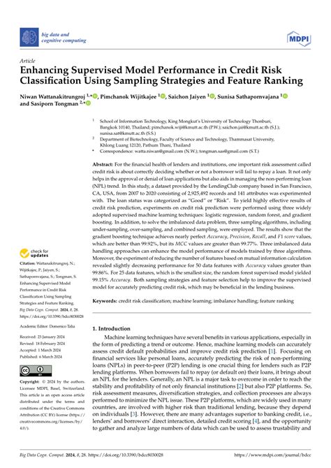 Pdf Enhancing Supervised Model Performance In Credit Risk