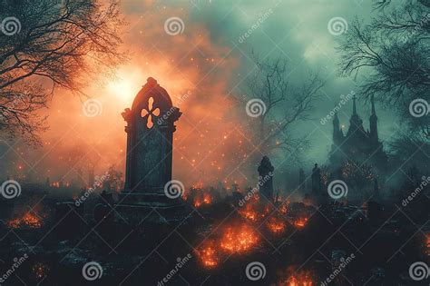 Scary Gothic Castle On Halloween Night Haunted Palace Or Mansion For