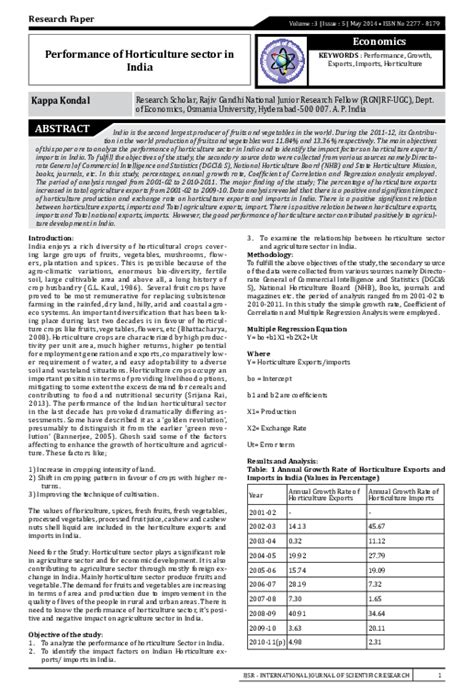 Pdf Performance Of Horticulture Sector In India