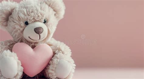 Cute Teddy Bear Holding Pink Heart On Soft Background Stock Image