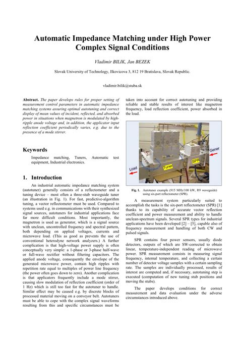 Pdf Automatic Impedance Matching Under High Power Complex Signal