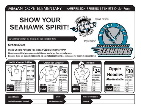 Spirit Wear Order Form Template Free
