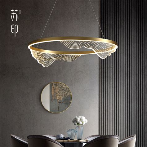 新中式餐厅吊灯轻奢设计师环形现代简约书房卧室别墅客厅led灯具 虎窝淘