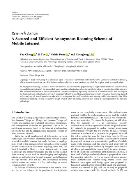 Pdf A Secured And Efficient Anonymous Roaming Scheme Of Mobile Internet