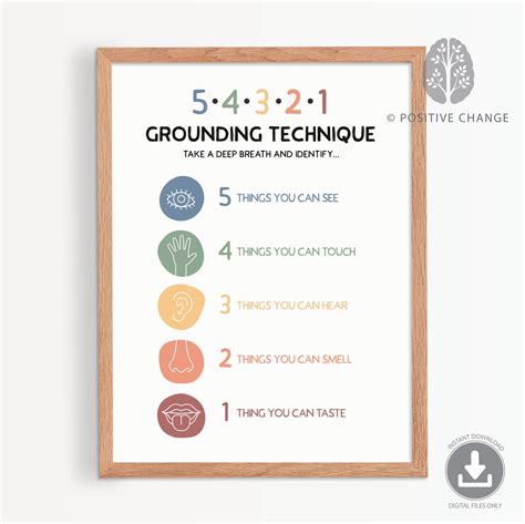 54321 Grounding Technique Print Grounding Exercises 5 Senses Mindfulness Mental Health Cbt