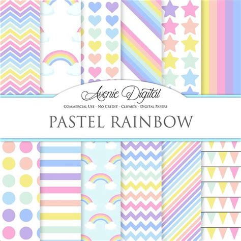 Pastel Rainbow Digital Paper Scrapbook Backgrounds Sky