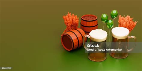 3d 포스터 로고와 3 개의 맥주 잔 와 단풍 와 나무 통 와 단풍 템플릿 배경 배너입니다 3차원 형태에 대한 스톡 사진 및 기타 이미지 Istock