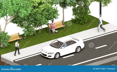 Urban Design Living Street 3d Rendering Perspective Stock Illustration