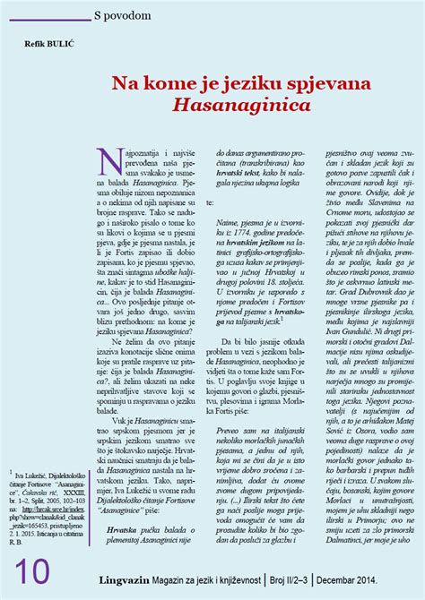 Sevdalinke Refik Bulić Na Kome Je Jeziku Spjevana Hasanaginica Lingvazin Magazin Za Jezik I