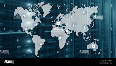 Global Cyber Security Concept Communication Privacy Data Protection Server Room Background Stock