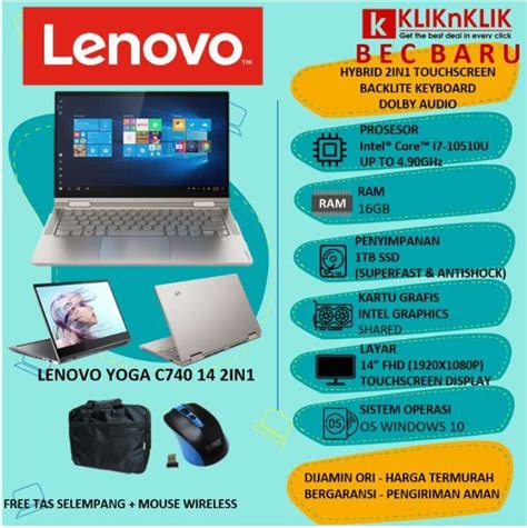 Jual Laptop Lenovo Yoga C740 14 2in1 Mica Intel Core I7 10510u16gb