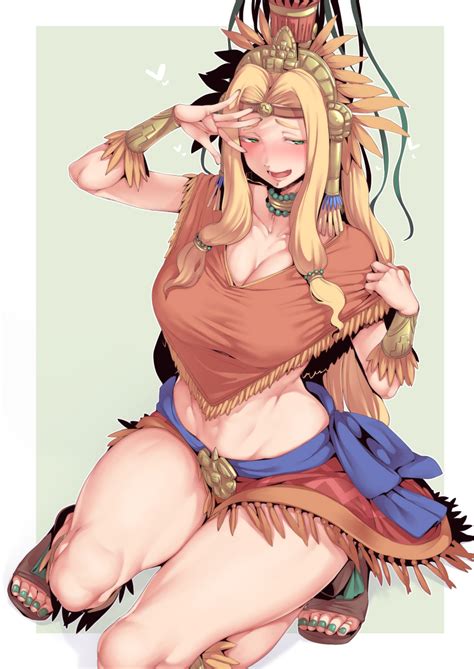 Rule 34 Absurdres Arm Guards Aztec Bangs Blonde Hair Blush Breasts Chin Piercing Cleavage